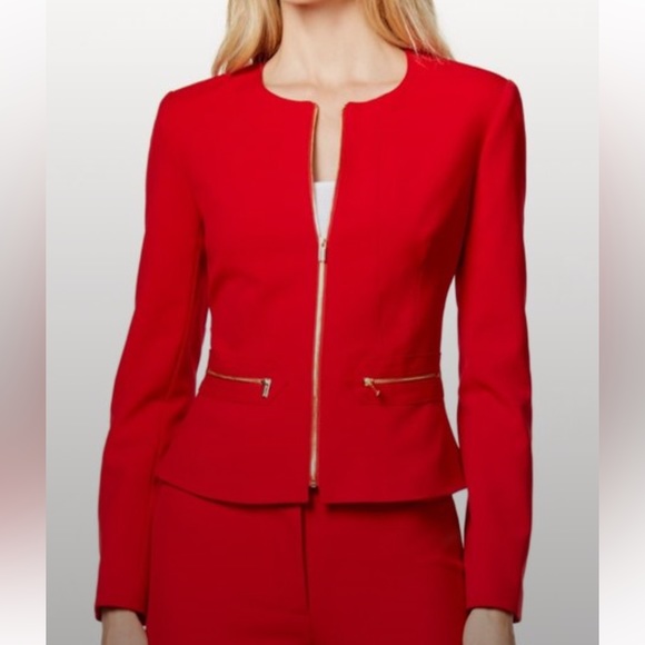 Calvin Klein | Jackets & Coats | Calvin Klein Red Fitted Collarless ...